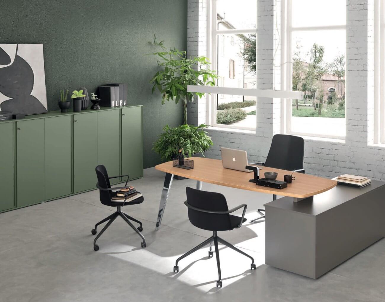 Bureau de direction design en angle UP avec plateau arrondi.