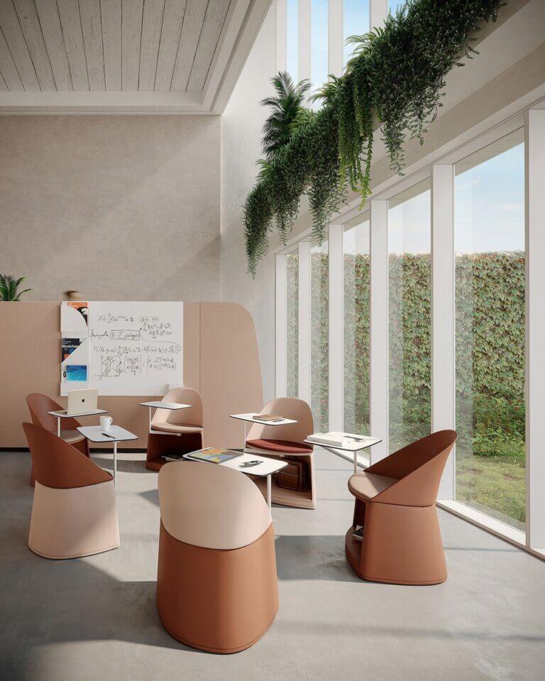 Chaise avec tablette écritoire pour réunions modulables
