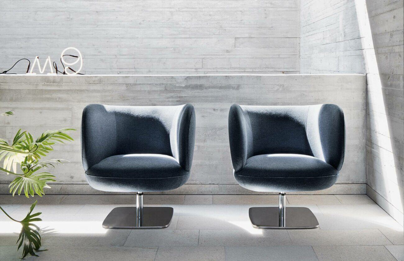BETTY, le fauteuil lounge pivotant à la forme ronde et élégante