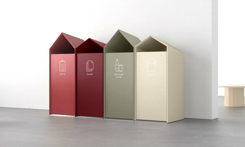 Poubelle de tri design SKYLINE pour espace de bureau partagé