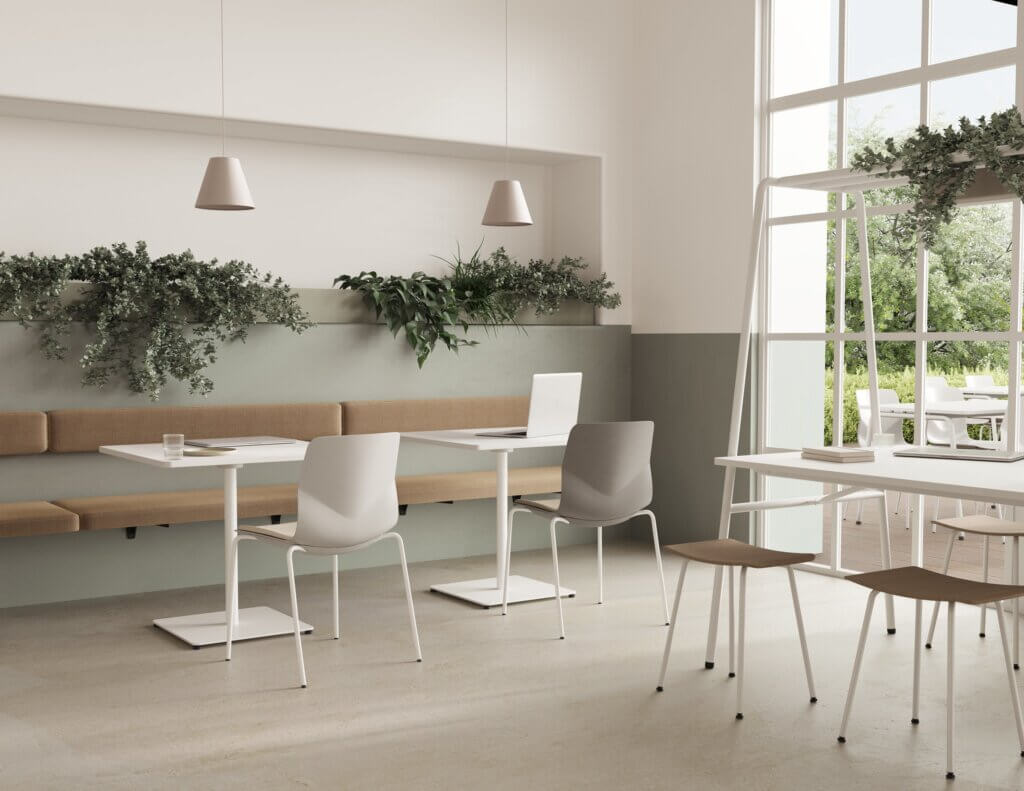 Table en arche travail collaboratif avec jardinière suspendues