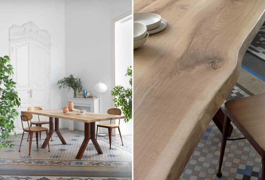 La table rustique BRUTUS en bois massif avec les bords naturels