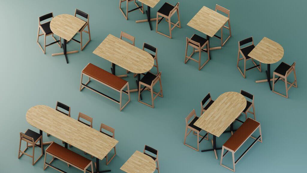 Table de restaurant modulable forme langue de chat CROSSED